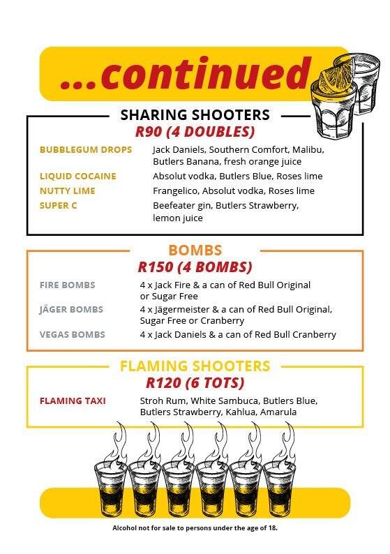 Menu at Hogshead pub & bar, Pretoria