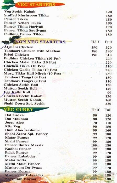 Shahi Zeera Menu, Menu for Shahi Zeera, Sector 12, Dwarka, New Delhi ...