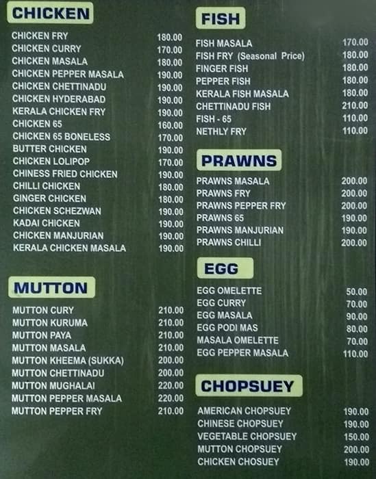 Menu at Kalima Family Restaurant, Chennai