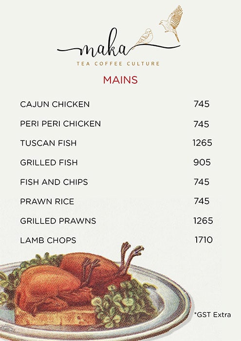 Menu of Cafe Maka, Mehrauli, New Delhi