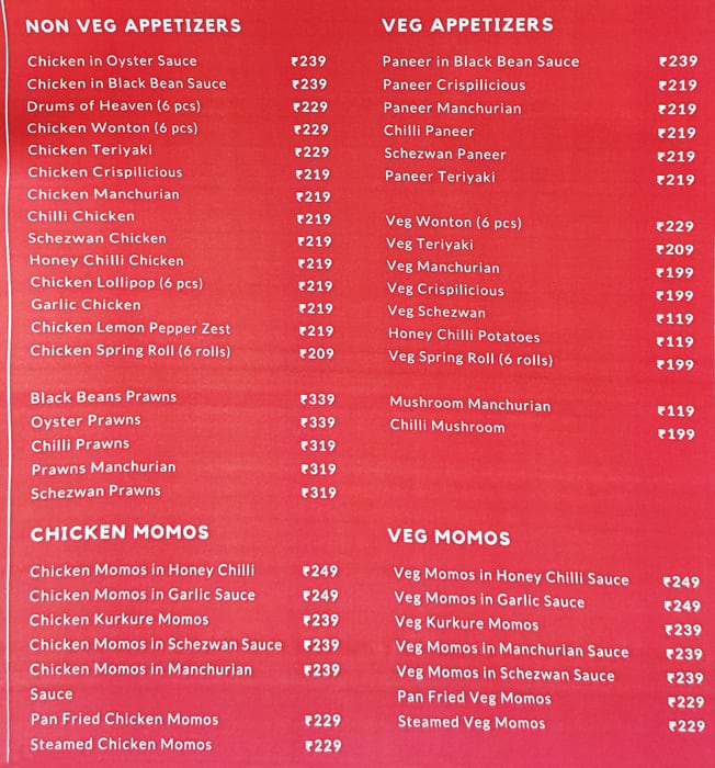 Menu at The Red Oak - The Authentic Indian Chinese, Thane