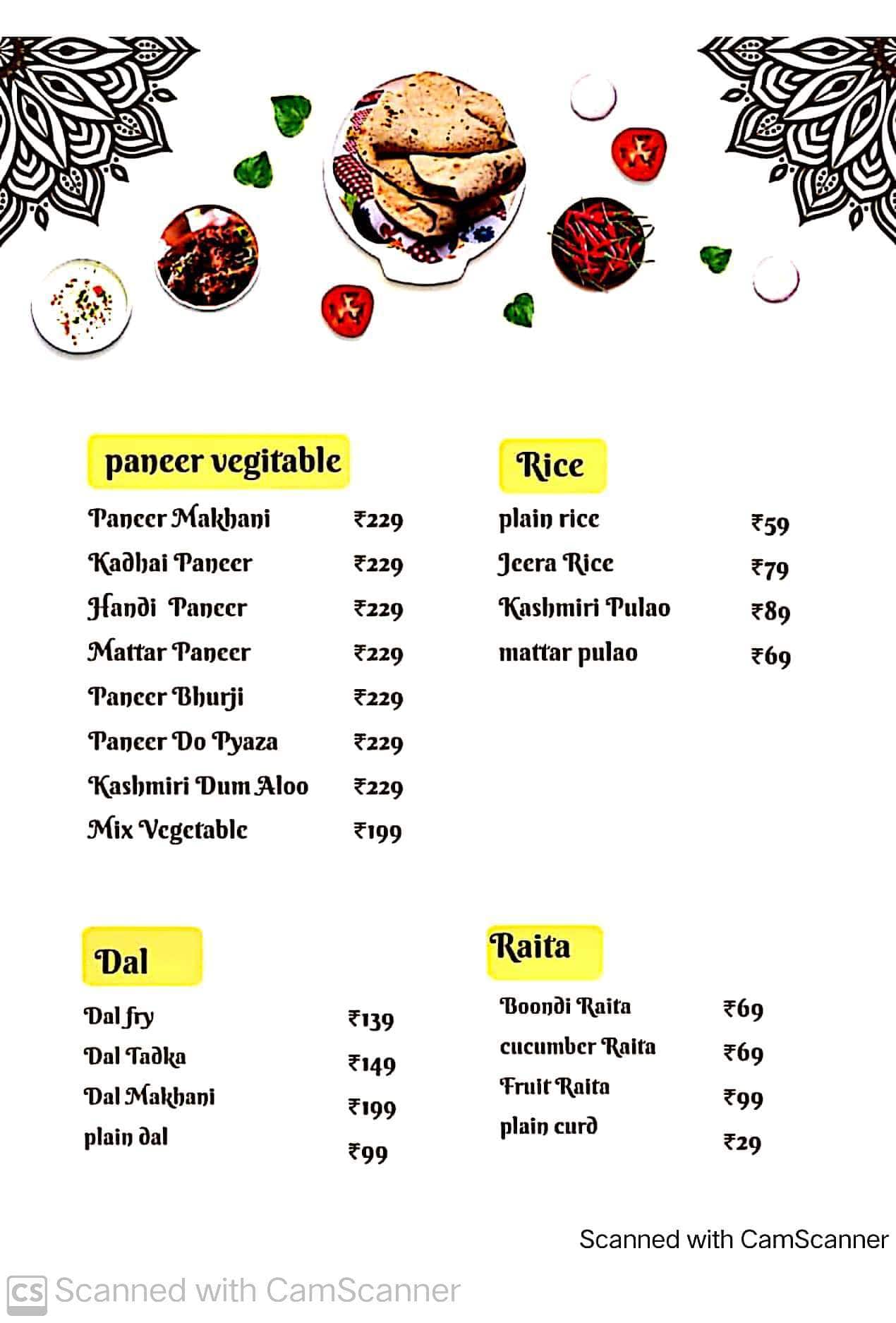 Menu of Jain Rasoi, Ghosipura, Gwalior