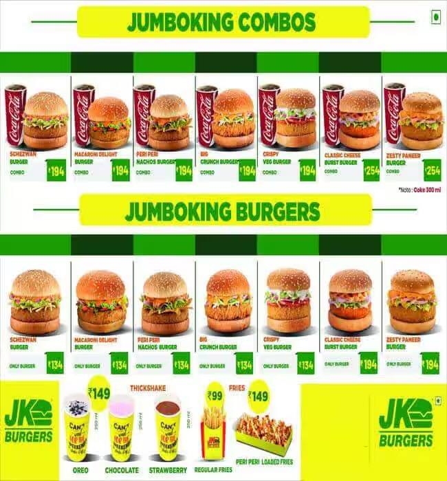 Menu of Jumboking Burgers, Borivali East, Mumbai