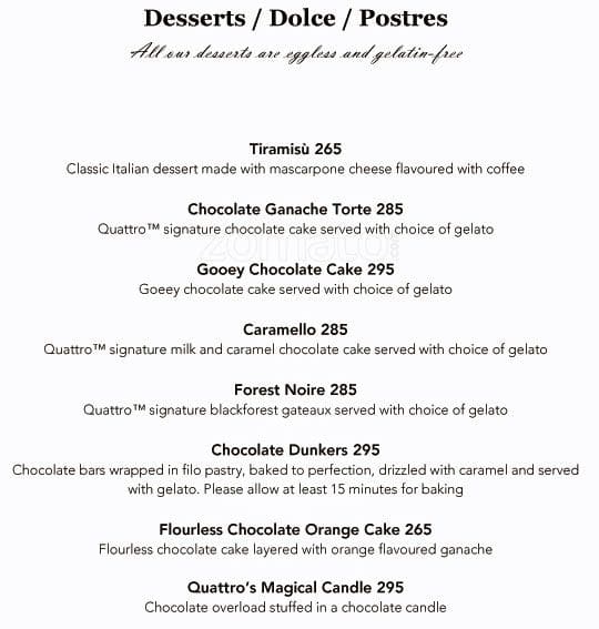 Menu at Quattro, Mumbai, Maker Chamber V