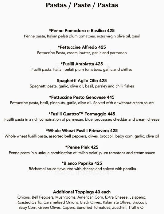 Menu at Quattro, Mumbai, Maker Chamber V