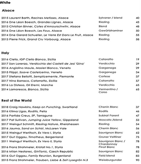 Menu at Brawn restaurant, London