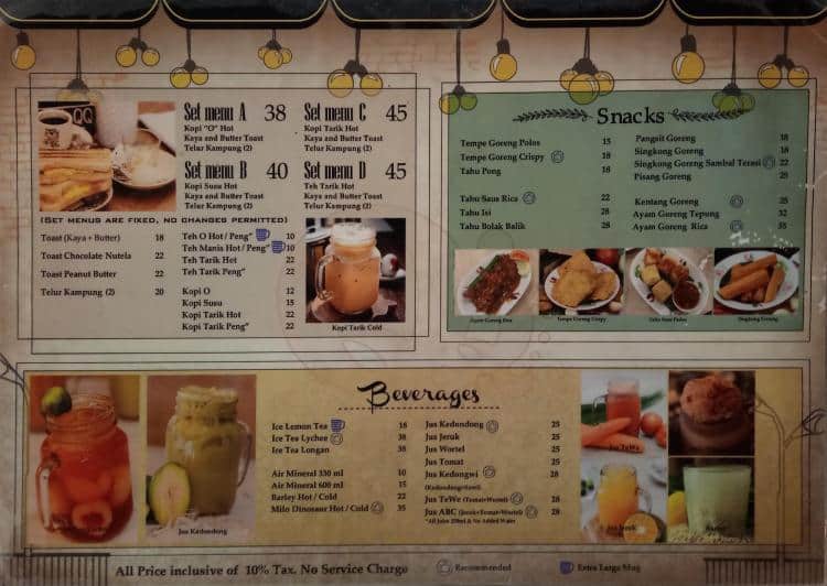 Menu at QQ kopitiam restaurant, Jakarta, Gandaria City
