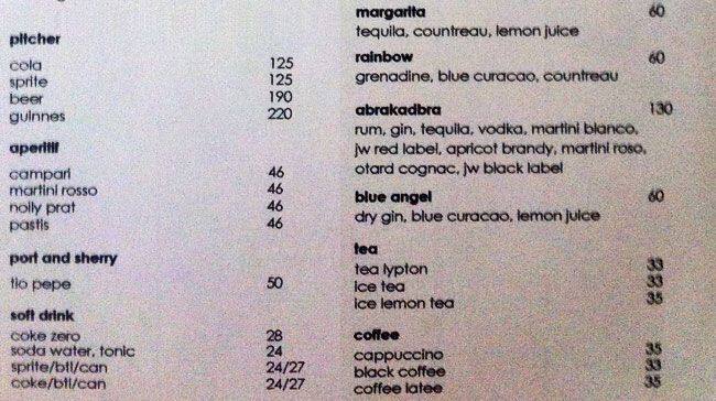 Menu at Promenade Cafe, Jakarta