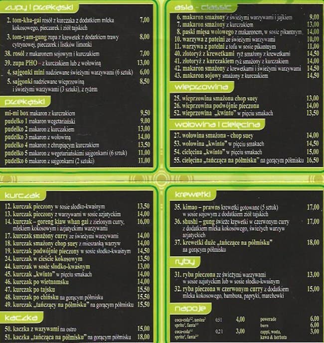 Menu at Silver Dragon restaurant, Pruszków, Majowa 1