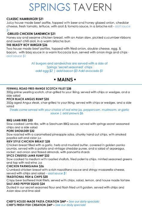 Menu at Springs Chinese Restaurant, Beechboro, 1/130 Bridgeman Dr