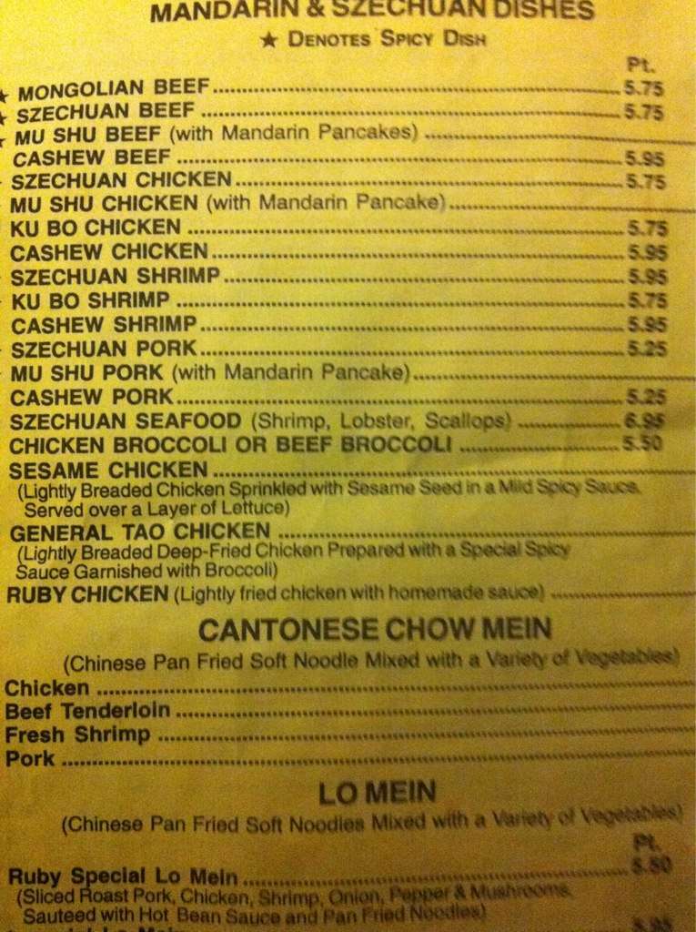 Ruby Chinese Menu, Menu untuk Ruby Chinese, Warren, Detroit ...