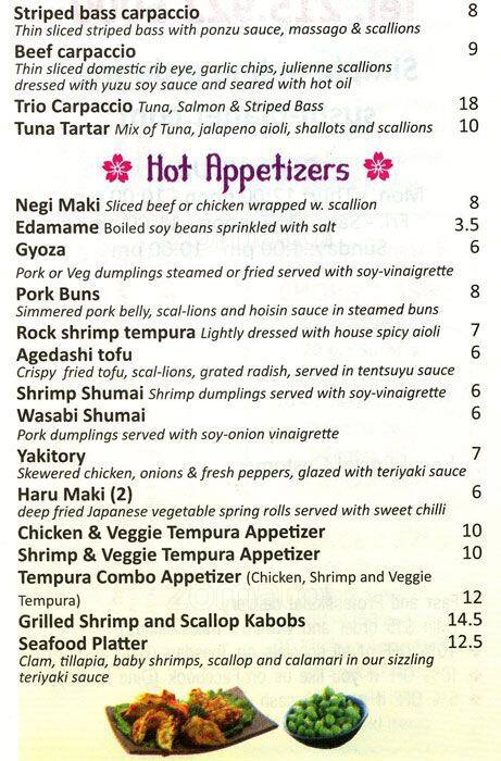 Menu at Sushi Planet restaurant, Philadelphia, 624 S 3rd St