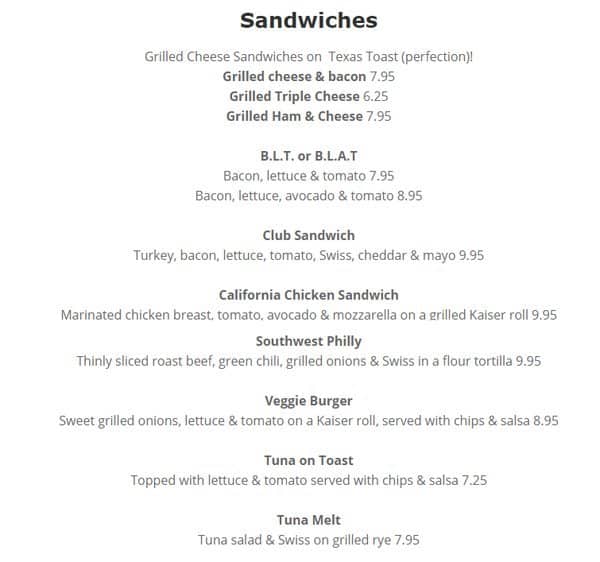 Menu at Owl Cafe, Albuquerque, 800 Eubank Blvd NE