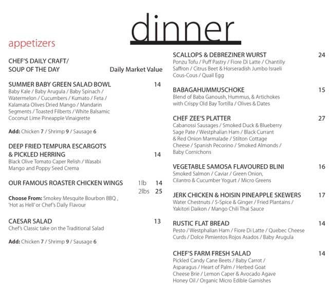 Menu at Table 34 Resto Bar, Burlington, Lakeshore Road East