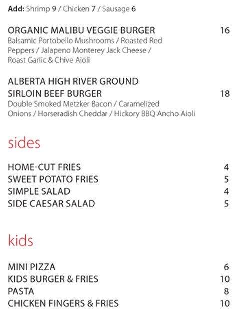 Menu at Table 34 Resto Bar, Burlington, Lakeshore Road East