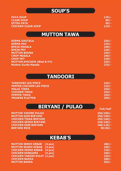 Menu of Ibrahim's, Oshiwara, Andheri West, Mumbai