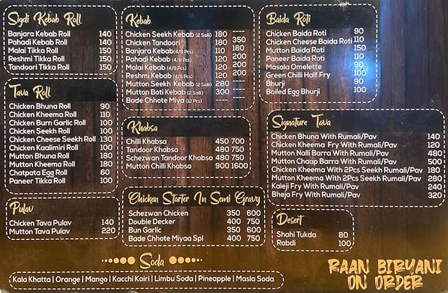 Menu of Bade Miyaa Chhote Miyaa, Kharadi, Pune