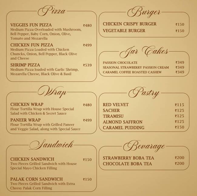 Menu at Delicioso, Kolkata