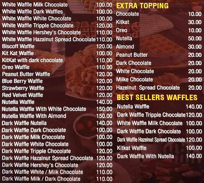 Menu of The Kalyoug Waffles, Magdalla, Surat