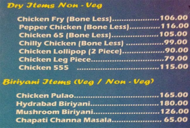Menu at Surya's Wall Of China, Coimbatore