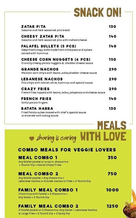 Menu of Falafel's, Seawoods, Navi Mumbai