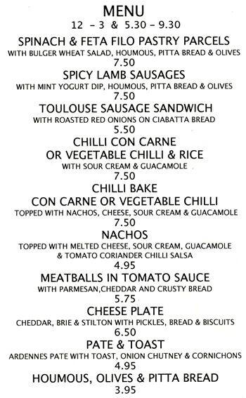 Menu at Three Kings pub & bar, London, 7 Clerkenwell Close