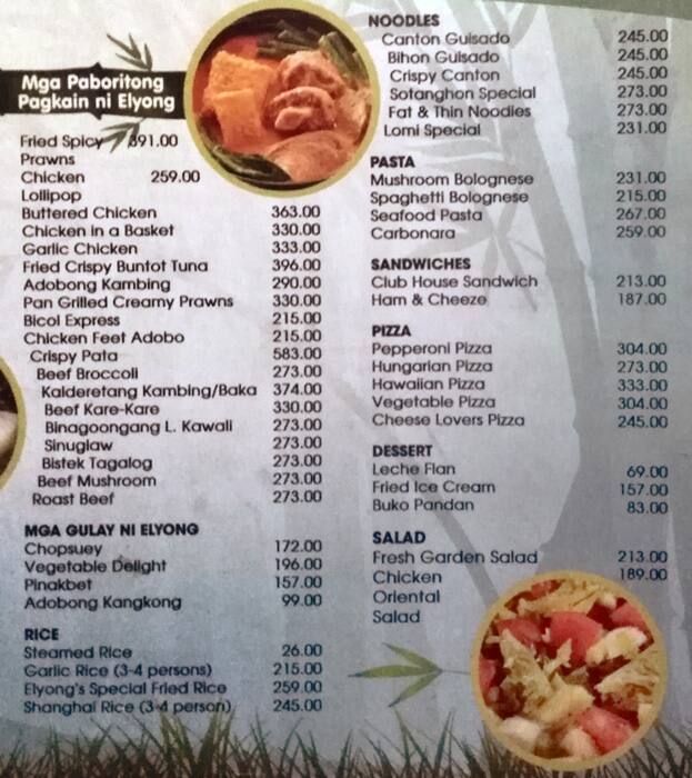 Menu at Elyong's Ihaw-Ihaw and Restaurant, Quezon City, 167 ...