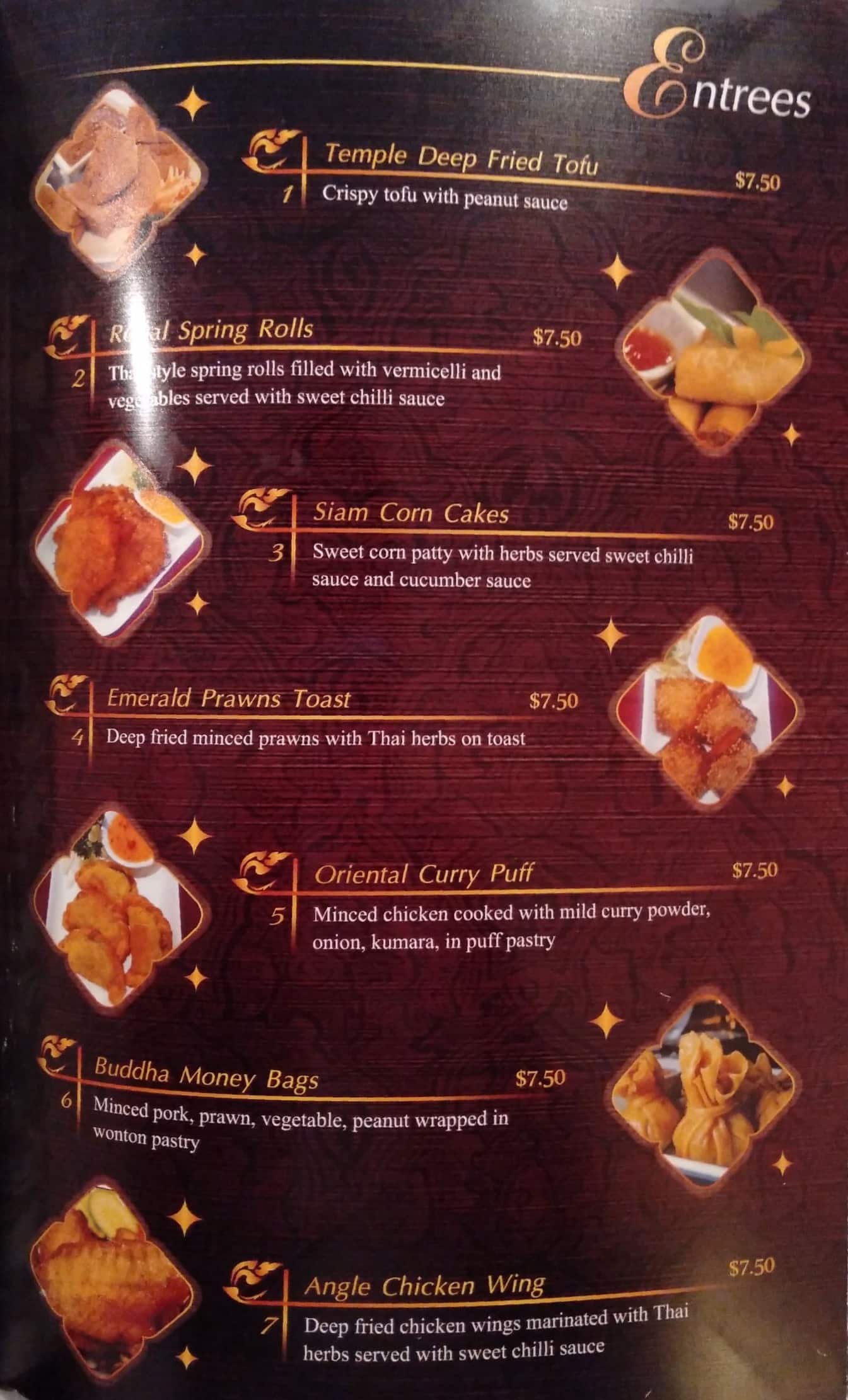 Menu at Royal Siam Thai Restaurant, Auckland