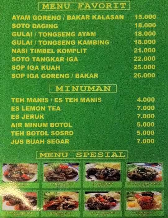 Carta del restaurante Sop Buntut Sabang, South Jakarta, Bl. M Square