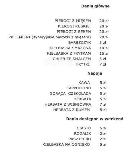Menu at Barek na Dakowie, Warsaw
