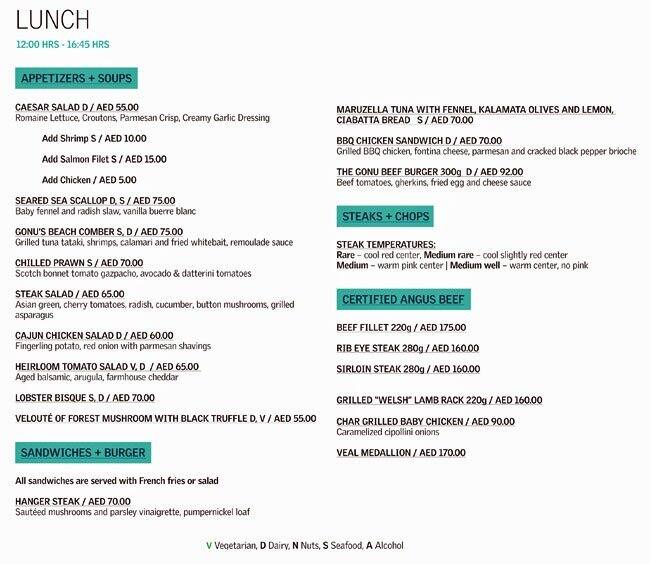 Gonu Bar and Grill - Le Méridien Al Aqah Beach Resort Menu - Zomato