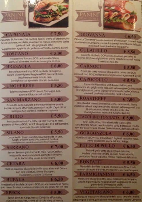 Baguetteria del Fico a Roma: Foto del Menu con Prezzi - Zomato Italia