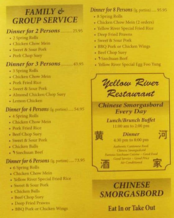 Menu at Yellow River restaurant, Port Alberni