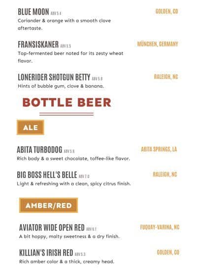 Menu at Carolina Ale House pub & bar, Charlotte, 201 S College St #010