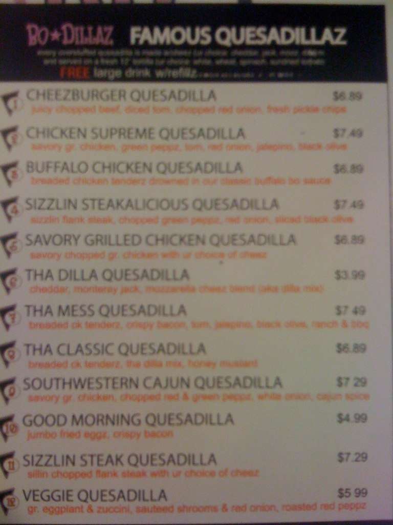 Menu at Bodillaz restaurant, Richmond, 916 W Broad St