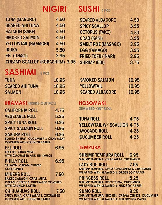 Menu at Sushi Garden restaurant, El Paso, N Mesa St A