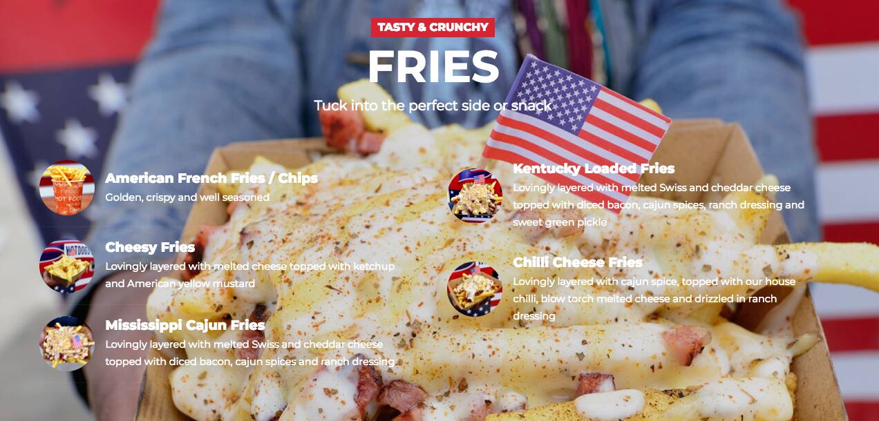 Menu at Mr America Hotdogs and Fries, Brisbane City