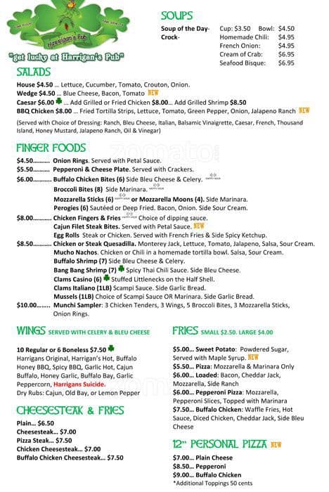 Menu at Harrigan's Pub, Hatboro