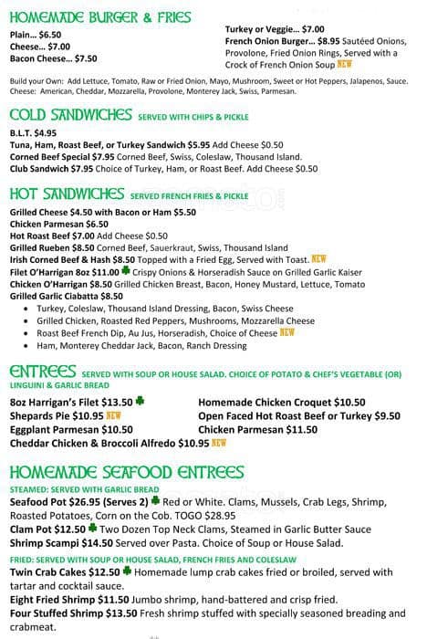 Menu at Harrigan's Pub, Hatboro