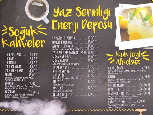 Menu at Şehr-I Destan Cafe & Nargile, Istanbul