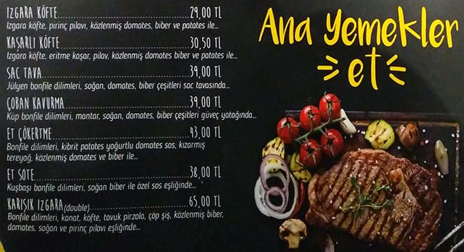 Menu at Şehr-I Destan Cafe & Nargile, Istanbul