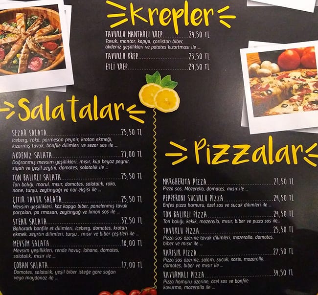 Menu at Şehr-I Destan Cafe & Nargile, Istanbul