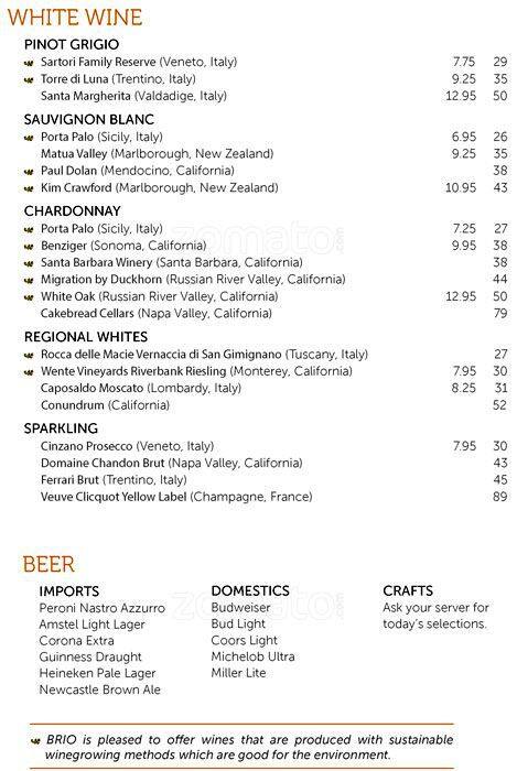 Menu at BRIO Tuscan Grille restaurant, Fairfax, Fair Oaks Mall