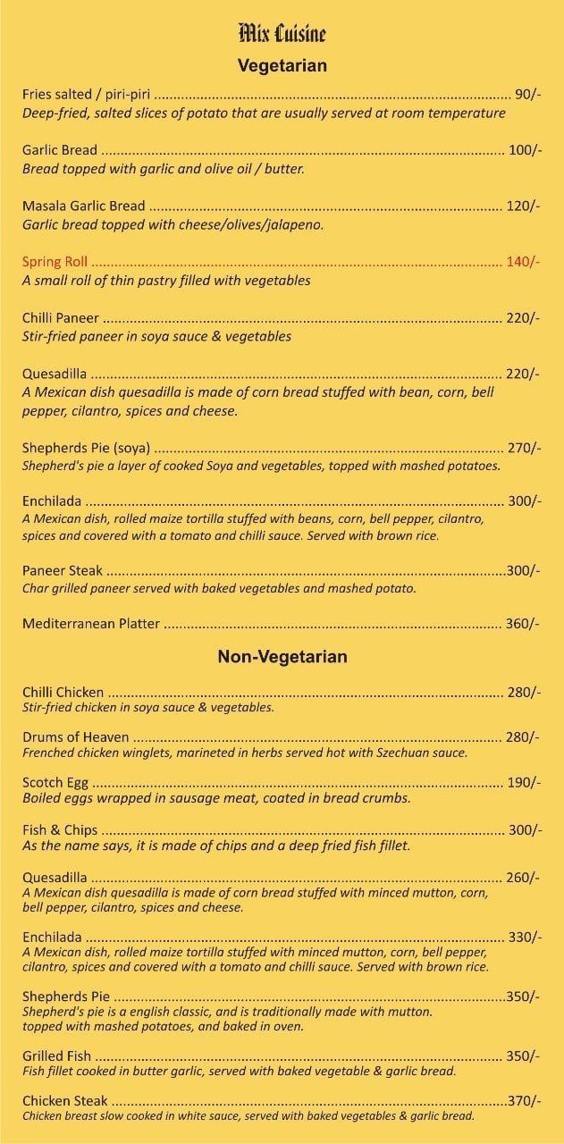 Menu of Sparrow's Pizzeria, Cantt Area, Jodhpur