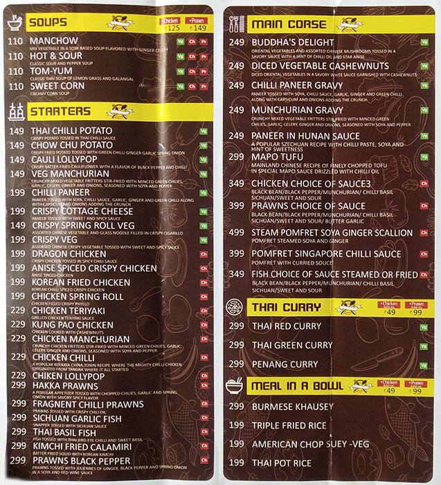Menu at Oriental Chow, Mumbai