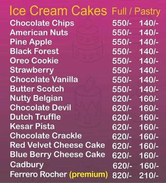 Menu of Ice Cream Cake World, Mira Road, Mumbai