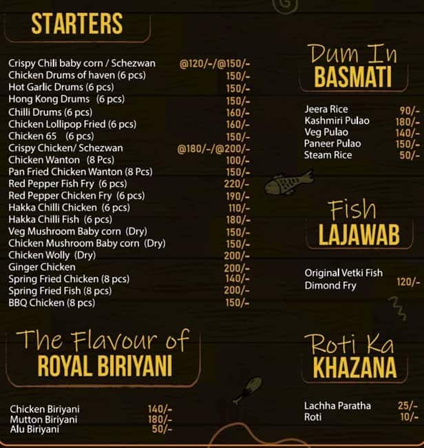 Menu of Lazeez The Royal Flavour, Hindmotor, Kolkata
