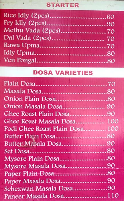 Menu of Sai Varam, Chhatarpur, New Delhi