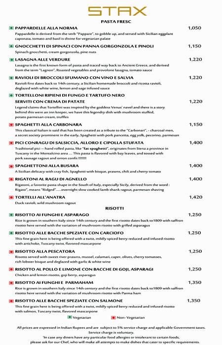 Menu at STAX Bar - Hyatt Regency Mumbai, Mumbai