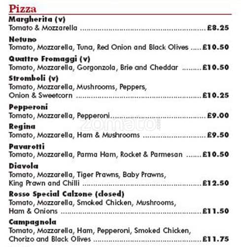 Menu at Rosso restaurant, Woodford, 1 The Broadway